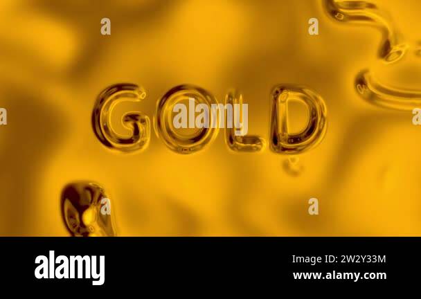 Gold. The word gold on a moving background. Liquid. Liquid metal ...