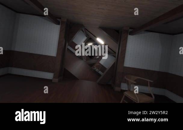 Endless long corridor in a form of surreal tunnel. Animation. Abstract spinning vortex of the ...