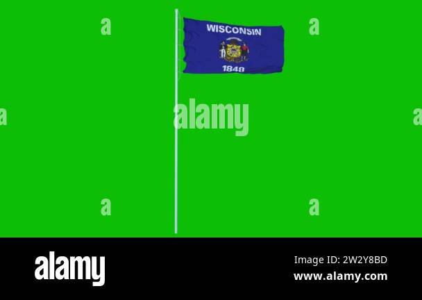 Wisconsin state Flag Waving on wind on green screen or chroma key ...