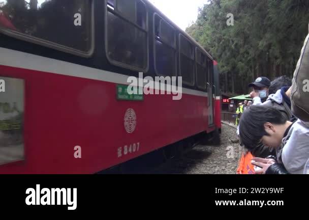 Alishan, Taiwan-11 February, 2016: 4k, The back of the train on the ...