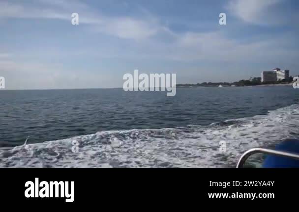 Speedboat on the way from Bali sanur beach to Nusa Penida in Bali ...