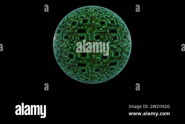 3D digital concept, sphere planet with circuit board and cpu. Digital ...