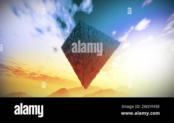 4K Surrealistic Sci-Fi Upside Down Abstract Pyramid Levitate 3D Animation 2 Stock Video Footage ...