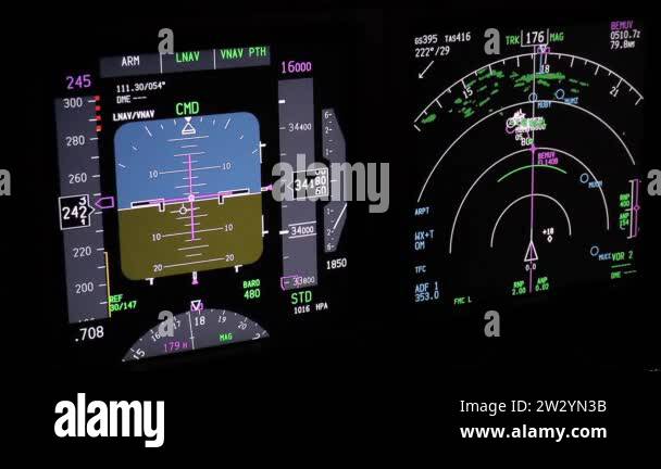 Flight instruments display of a modern passenger airplane flying at ...