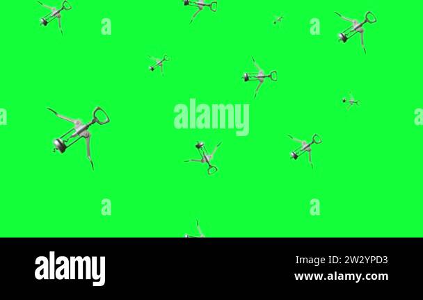 group of animated corkscrews elements, seamless loop on green screen ...