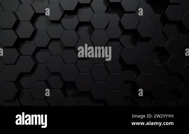 Black hexagon honeycomb shapes matte surface moving up down randomly ...