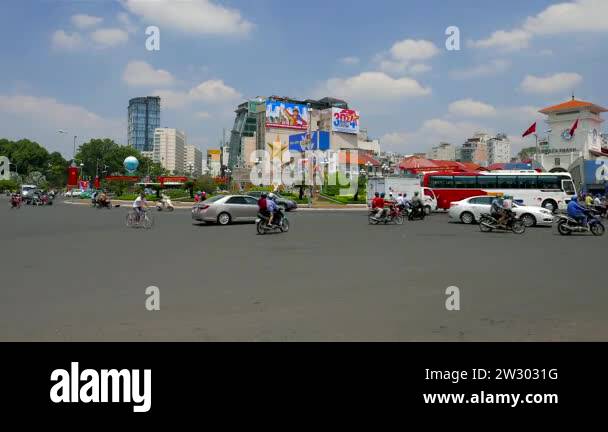 Ho Chi Minh City - Roundabout traffic view with 40th anniversary ...