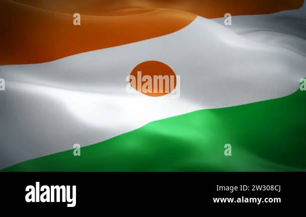 Nigerien flag Closeup 1080p Full HD 1920X1080 footage video waving in ...