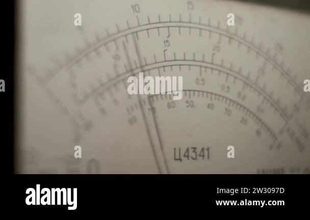Close up. Meter Scale and Arrow. Level measurement. Ohms, decibels ...
