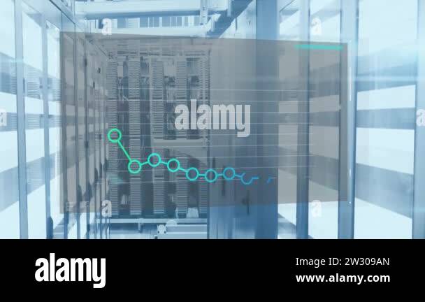 Animation of a graph over an empty office with flashing lights ...