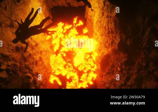 Sinners fall to hell fire. Religious concept. Realistic 4k animation ...
