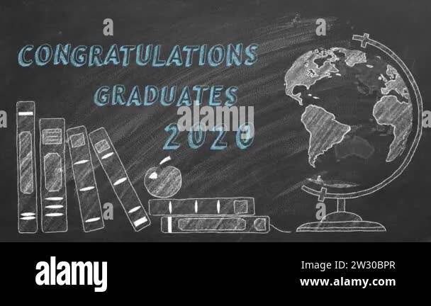 Lettering CONGRATULATIONS GRADUATES 2020 , rotating globe and school ...