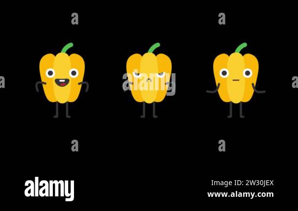 Pepper funny character. Three animations yes no surprised. Transparent ...