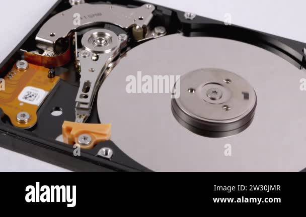 Hard Disk Drive Inside. Structure of HDD, Spinning Platter. Move ...
