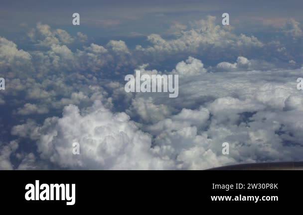 Traveling by air. Turbine plane in flight trip with beautiful sky ...