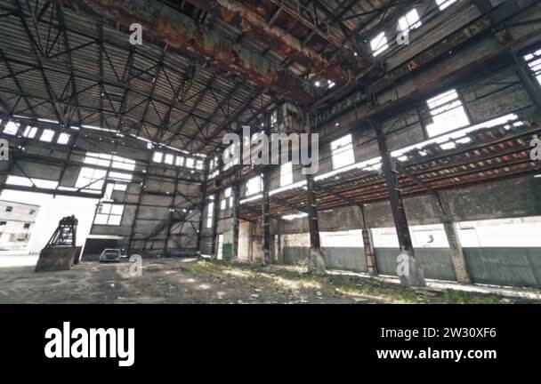 Abandoned ruined industrial factory building, ruins and demolition ...