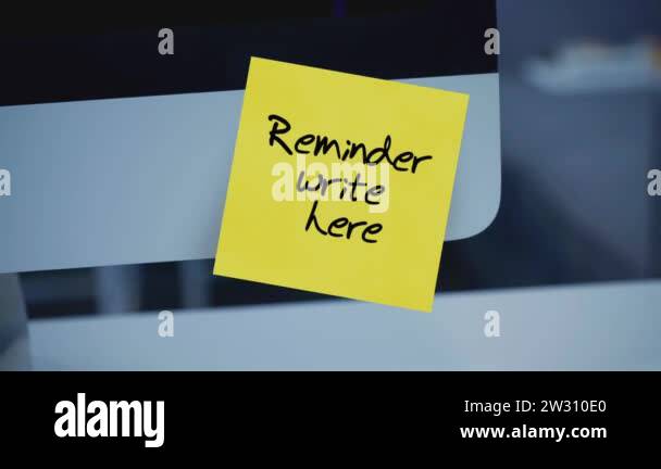 Sticky notes. Reminder write here. Message on the monitor. Space for ...