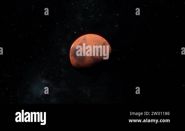 Dynamic rolling 360 and tracking in shot of Mars planet in open space ...