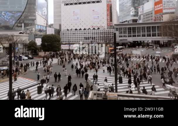 Tokyo, Japan-04 February, 2020: Aerial view of crowd pedestrian ...