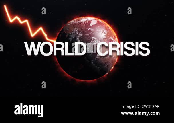 World crisis symbol. Earth globe in fire with falling chart on ...