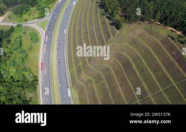 Highway of Bandeirantes, Sao Paulo, Brazil. Freeway landscape. Road ...