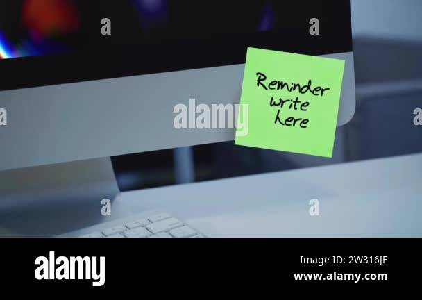 Sticky notes. Reminder write here. Message on the monitor. Space for ...