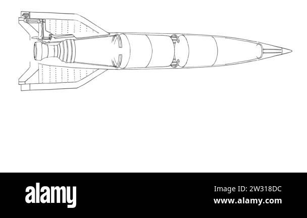 2D sketch of V-2 missile. Drawing, calculations, formulas drawn ...