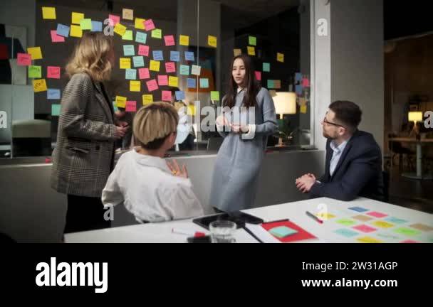 Creative Business Team Brainstorming Ideas Working Together Near Glass ...