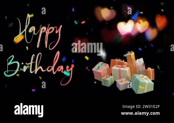 Birthday Greeting and Confetti Falling 4K Animation. Abstract seamless ...