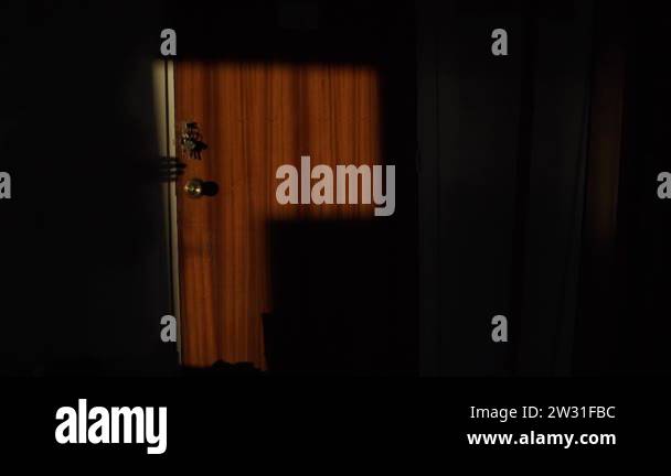 Scary shadow of a hand on the door. Silhouette of a thief hand trying ...