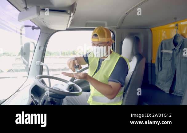 New Normal Concept - The truck driver wears a medical mask to prevent ...