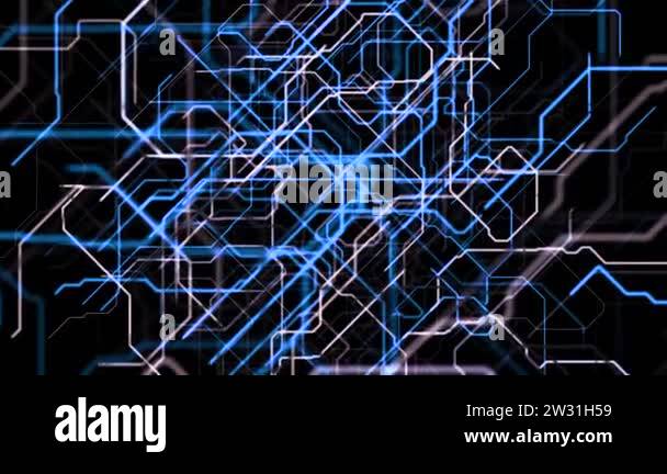 Neon lines of computer matrix. Animation. Curved neon lines create ...