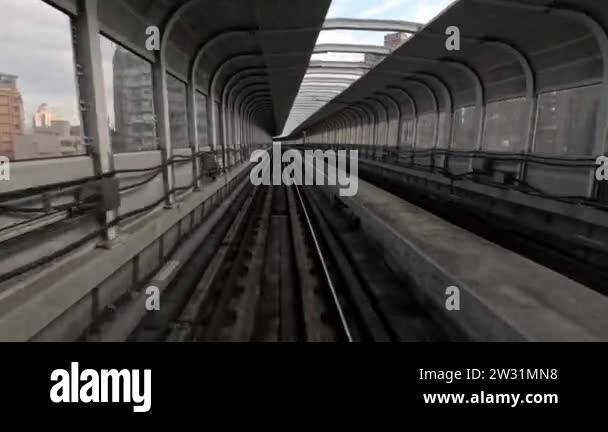 4k, Timelapse to real speed Effect automatic train moving through Taipei tunnels via guideway ...