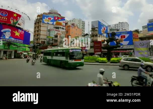 Ho Chi Minh City - Roundabout traffic view with 40th anniversary ...
