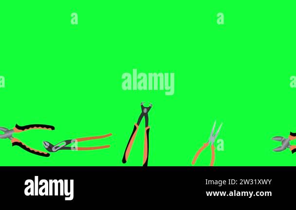Working pliers tools elements graphic animation, on green screen chroma ...
