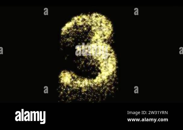 Three gold firework glow and glitter number. Burning birthday greeting ...