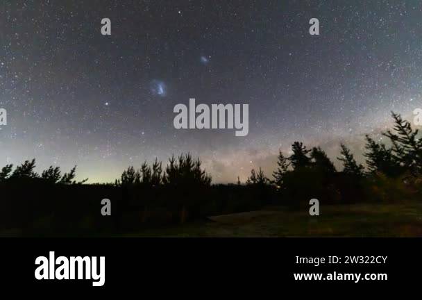 The stars moving around the night in an amazing dark sky inside an ...