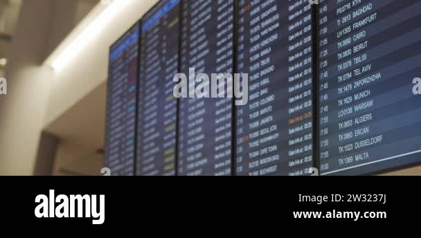 Flight schedule timetable with flight information changing in airport ...