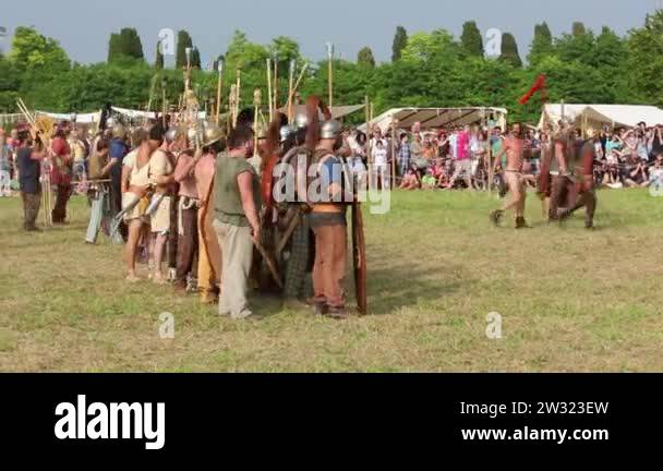 AQUILEIA, Italy - June 22, 2014: Celtic soldiers in the battle between ...