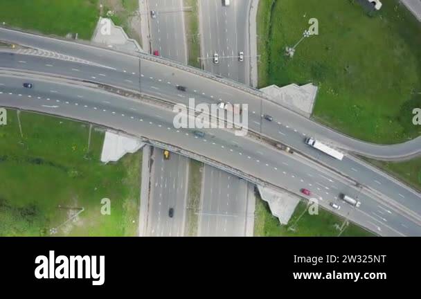 Elevated Expressway. Clip. The Curve of Suspension Bridge. Aerial View ...