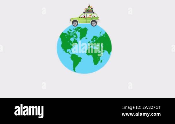 Family off road car on the rolling earth looping animation, 2d cartoon ...