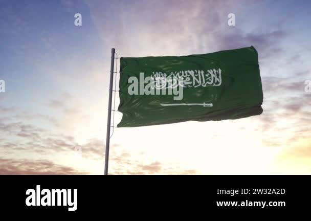 Flag of Saudi Arabia waving in the wind in 4K slow motion 60fps Stock ...