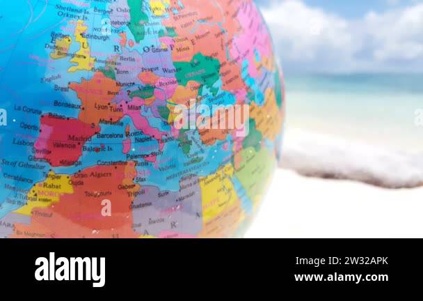 Earth globe on the beach. Summer relax in Bora Bora, French Polynesia ...