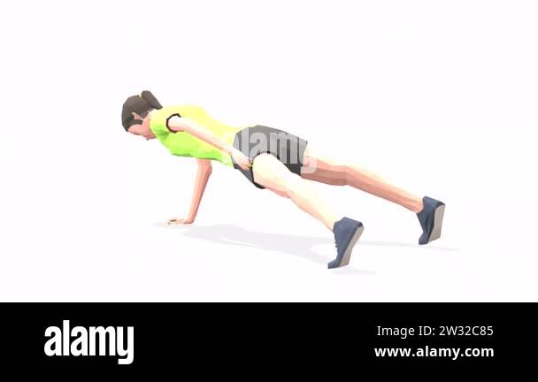 one arm push-ups Woman exercise animation 3d model on a white ...