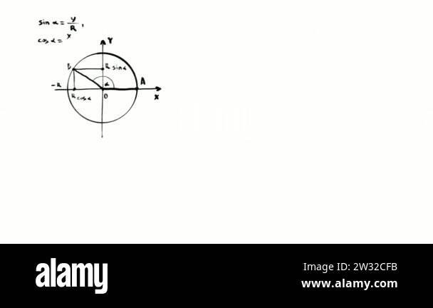 Handwritten geometrical figures, calculations and equations. Higher ...
