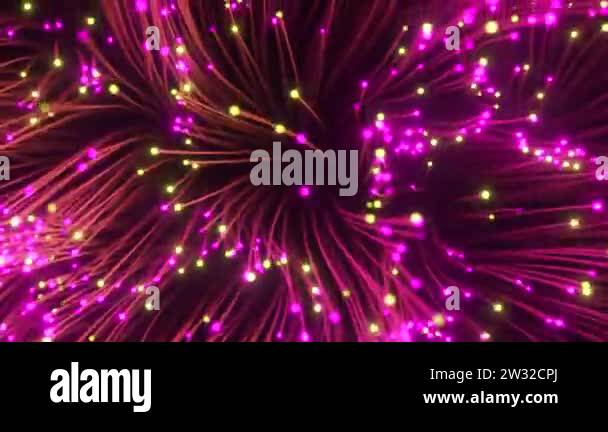 Fiber optic wires with flashing signals. Digital data transmission via ...
