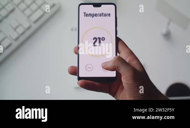 Manage smart home technologies from the office. On the background of ...