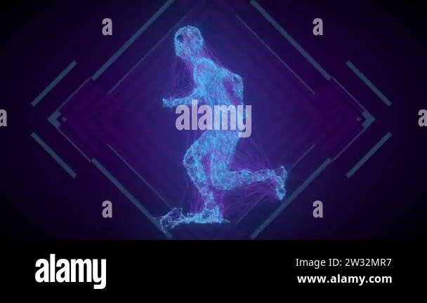 Seamless loop animation of a running man from particles and lines. 3d ...