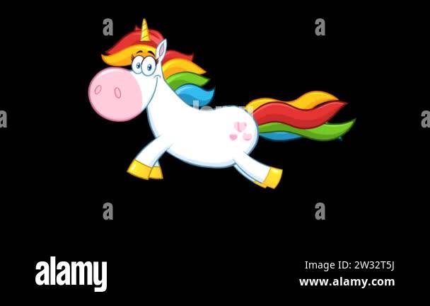 Cute Magic Unicorn Cartoon Mascot Character Running. 4K Animation Video Motion Graphics Without ...