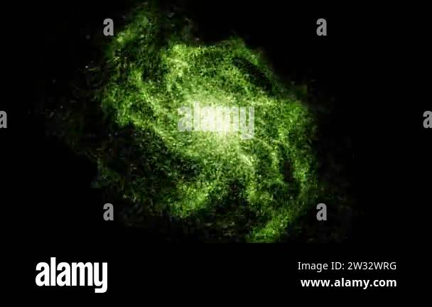 Green illuminated particles in a form of giant field in fast motion ...